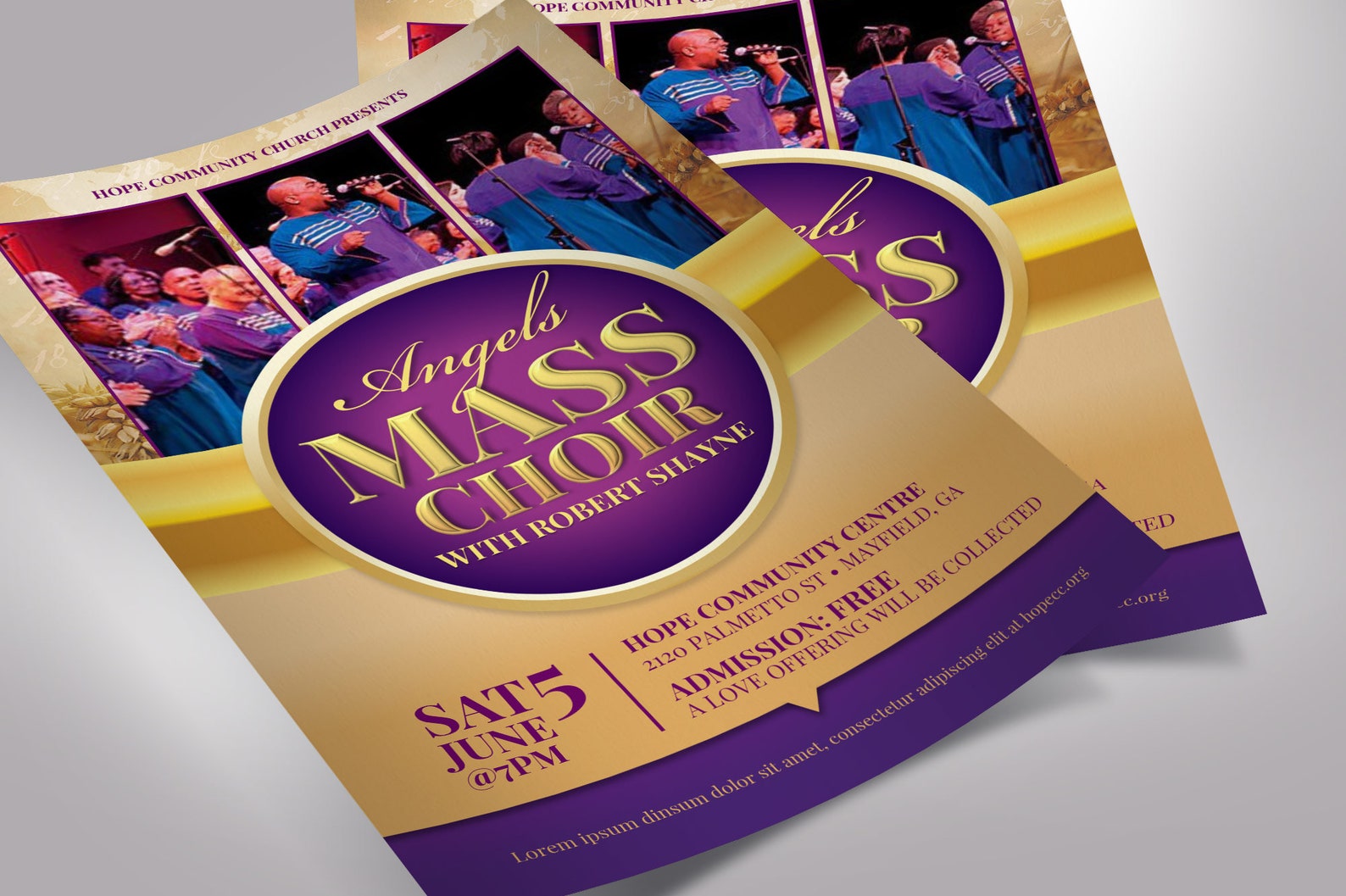 Mass Choir Concert Flyer Template: Gold and Purple (word & Publisher ...