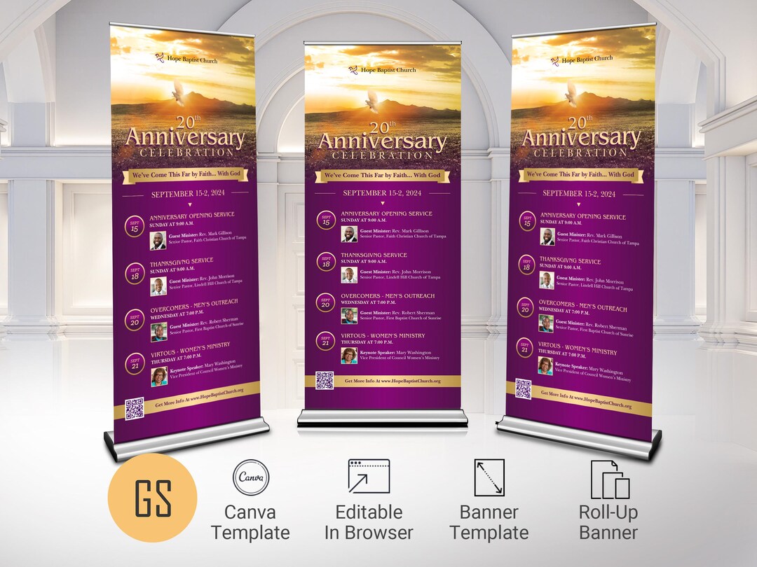 Church Anniversary Rollup Banner Template: Purple and Gold (canva ...
