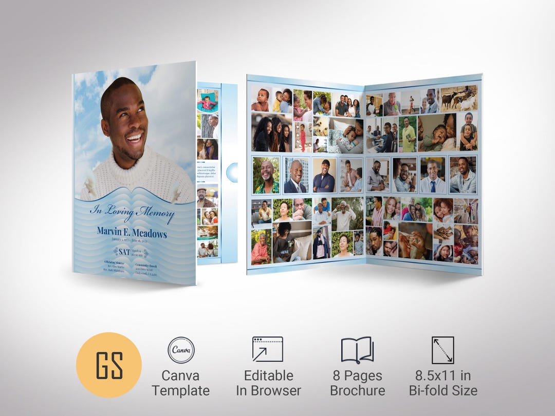Baby Blue Funeral Program Template: 8-page Celebration of Life (canva ...