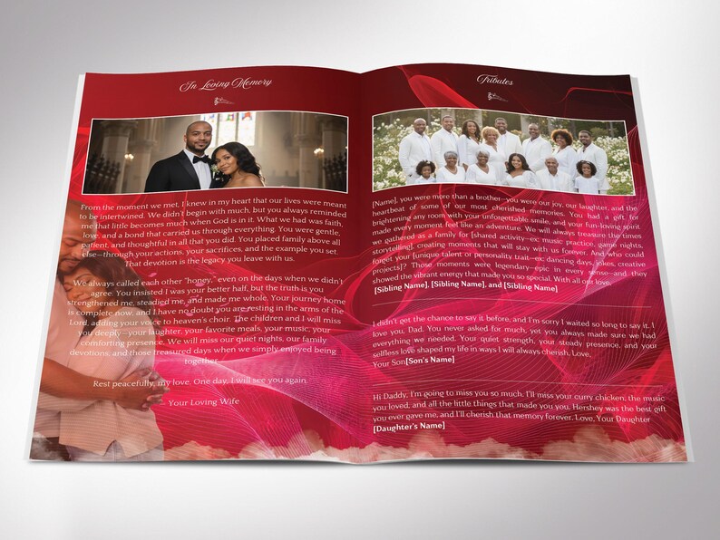 Red Musical Funeral Program Template | Canva: 8-page Bifold Memorial ...