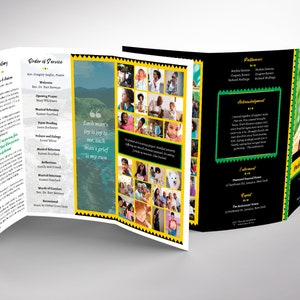 Jamaican Legal Trifold Funeral Program Canva Template, Black Green ...