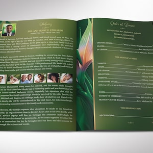 Green & Gold Funeral Program Template: Paradise Celebration of Life ...