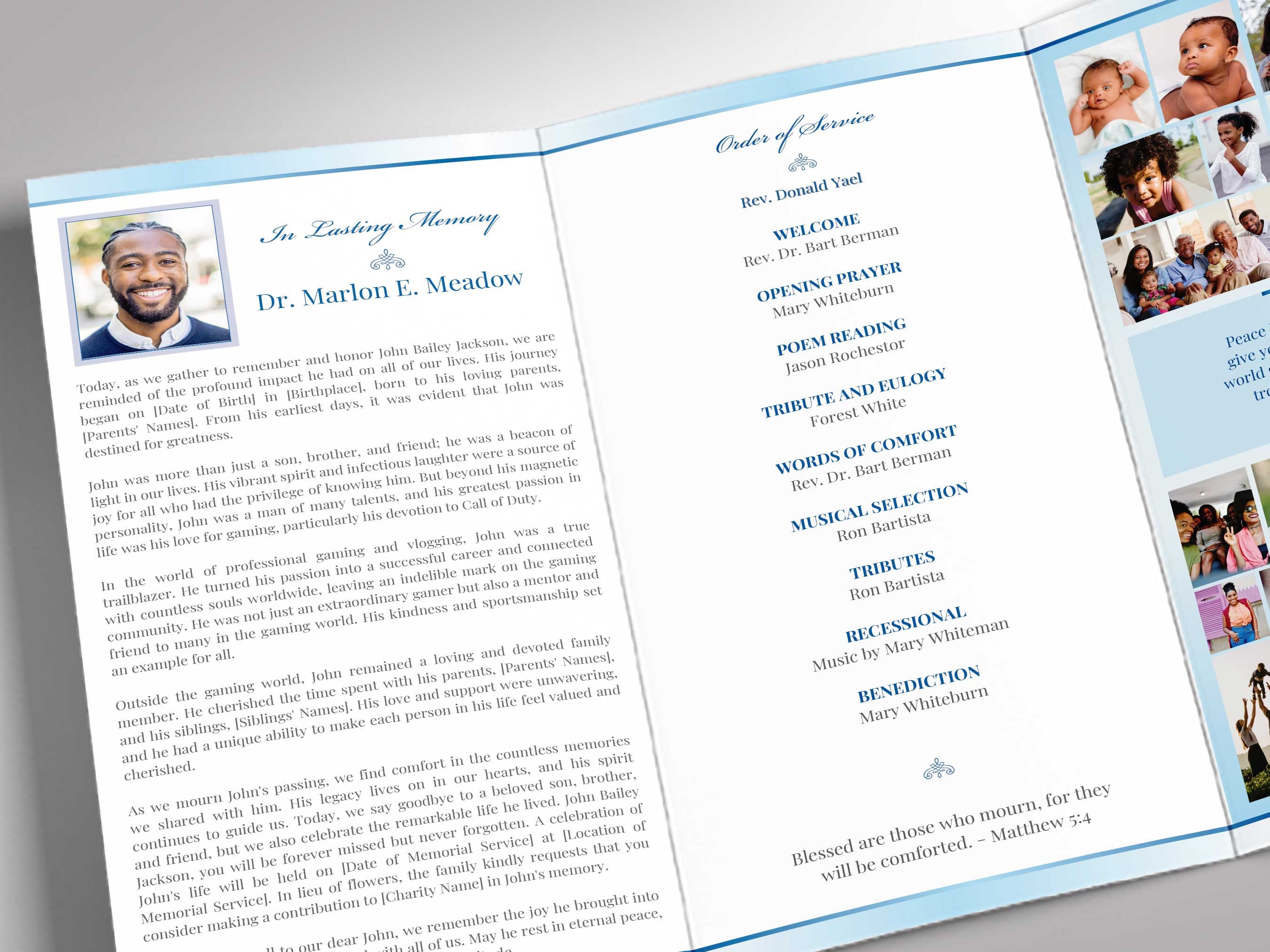 Baby Blue Waves Funeral Program Template | Canva: Tabloid Trifold ...