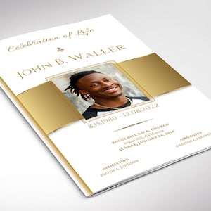 White Gold Funeral Program Template: Celebration of Life, Obituary ...