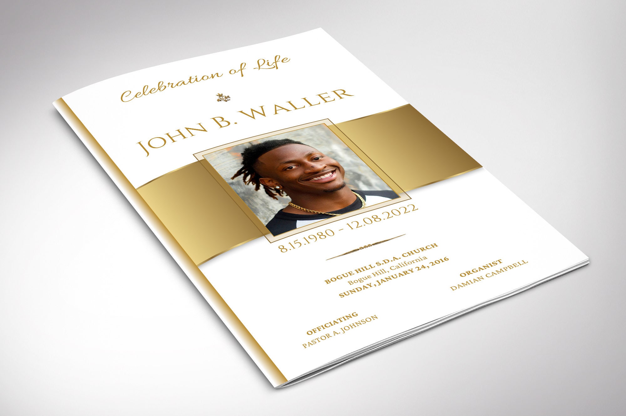 White Gold Funeral Program Template for Canva 4 Pages - Etsy Canada