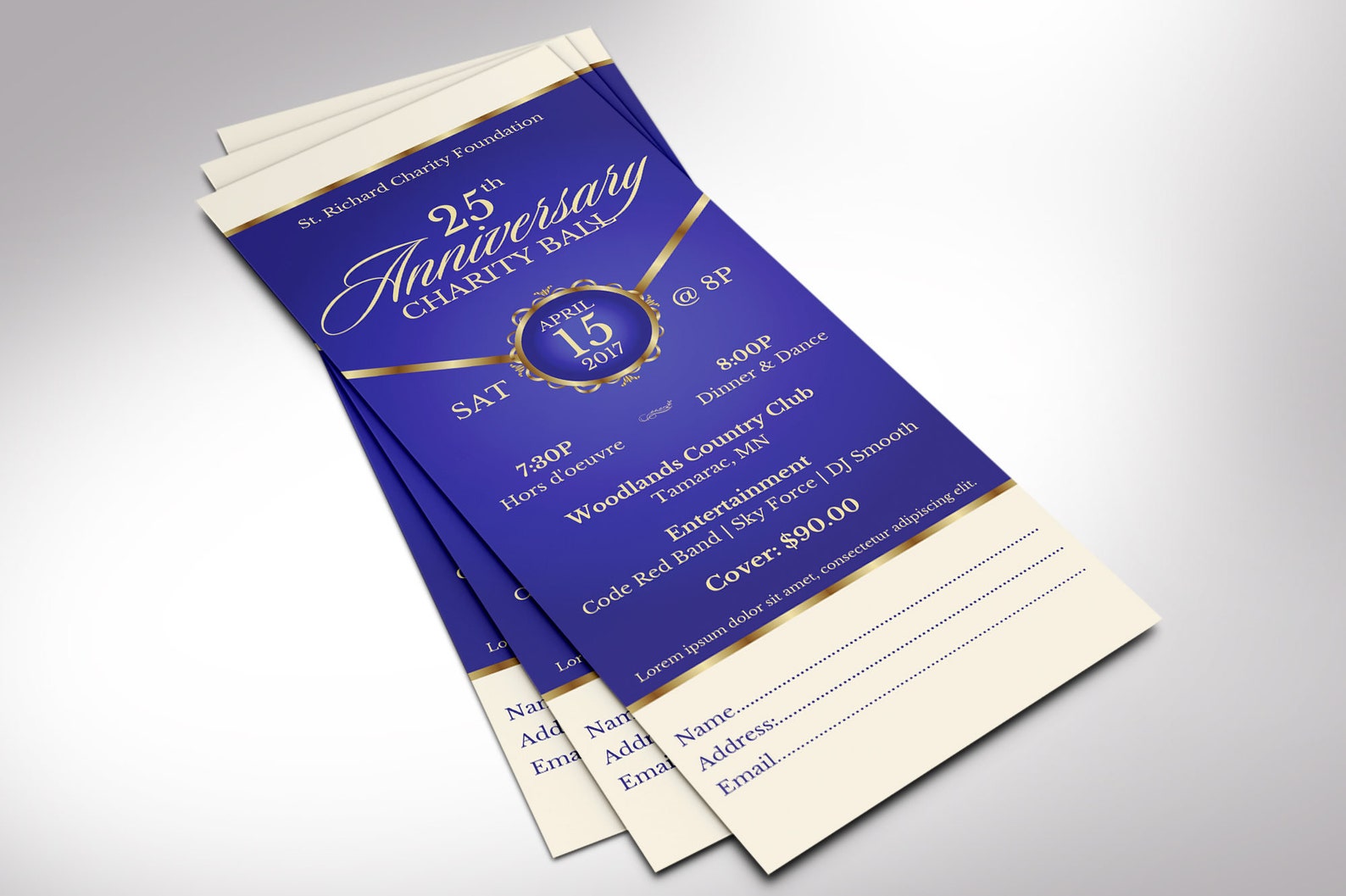 Violet Gold Anniversary Gala Ticket Template for Canva, Banquet Ticket ...