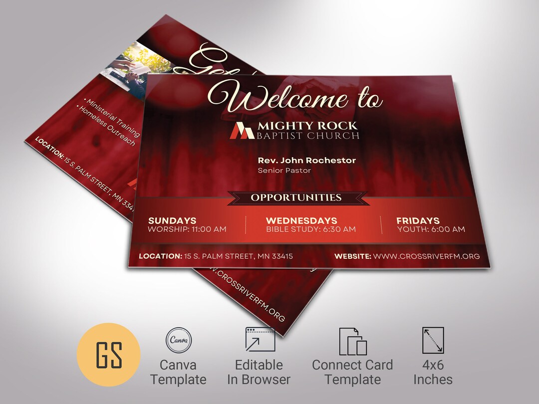 Church Welcome Card Template for Canva, Orange Red, Connect Card ...