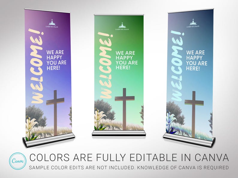 Pastel Church Welcome Banner Template: Blue & Yellow Vinyl Display ...