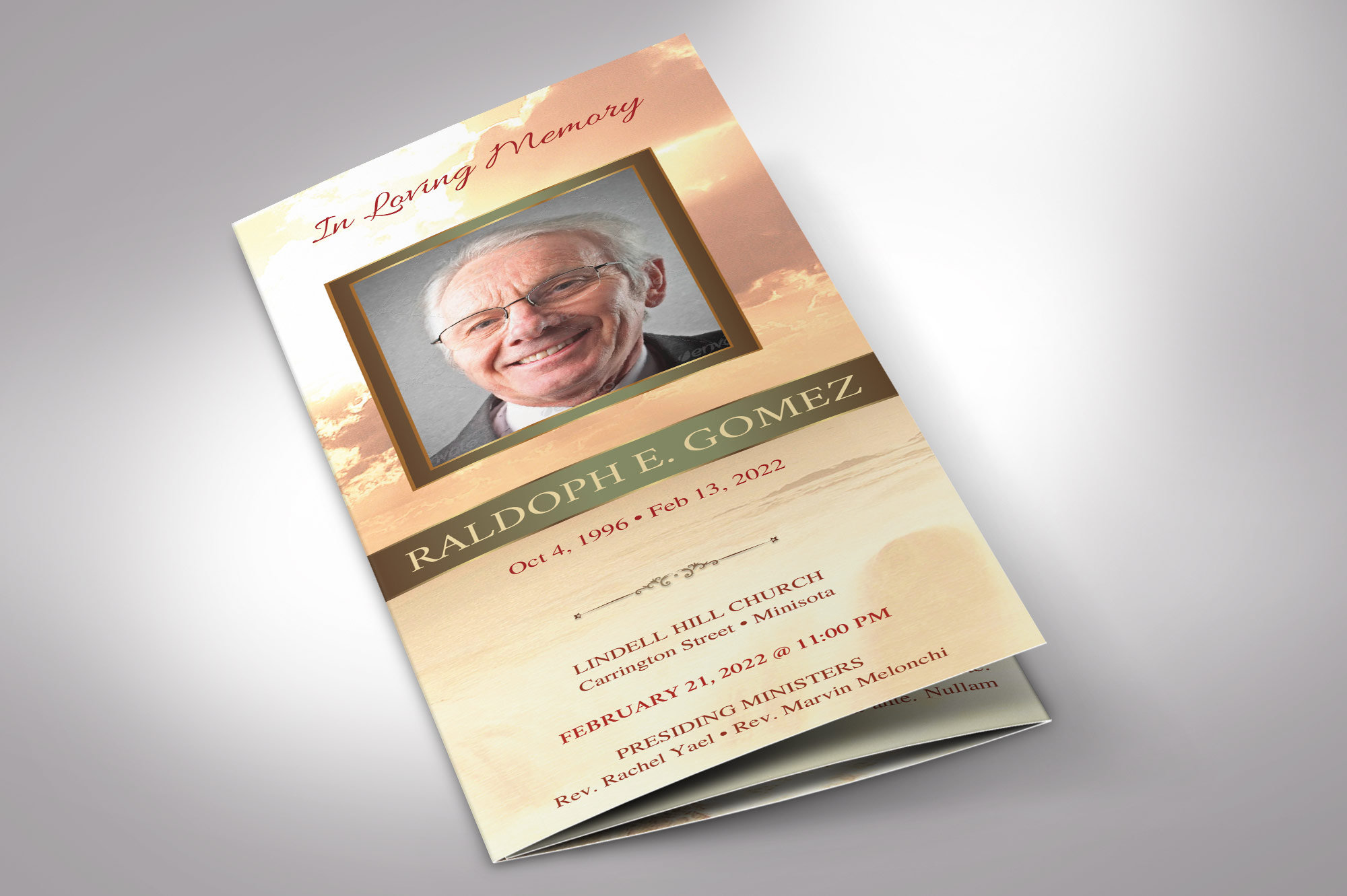 Gold Sunrise Funeral Program Template: Celebration of Life (digital ...