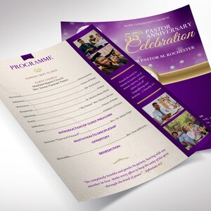 Purple & Gold Pastor Anniversary Program Template: One Page Church ...