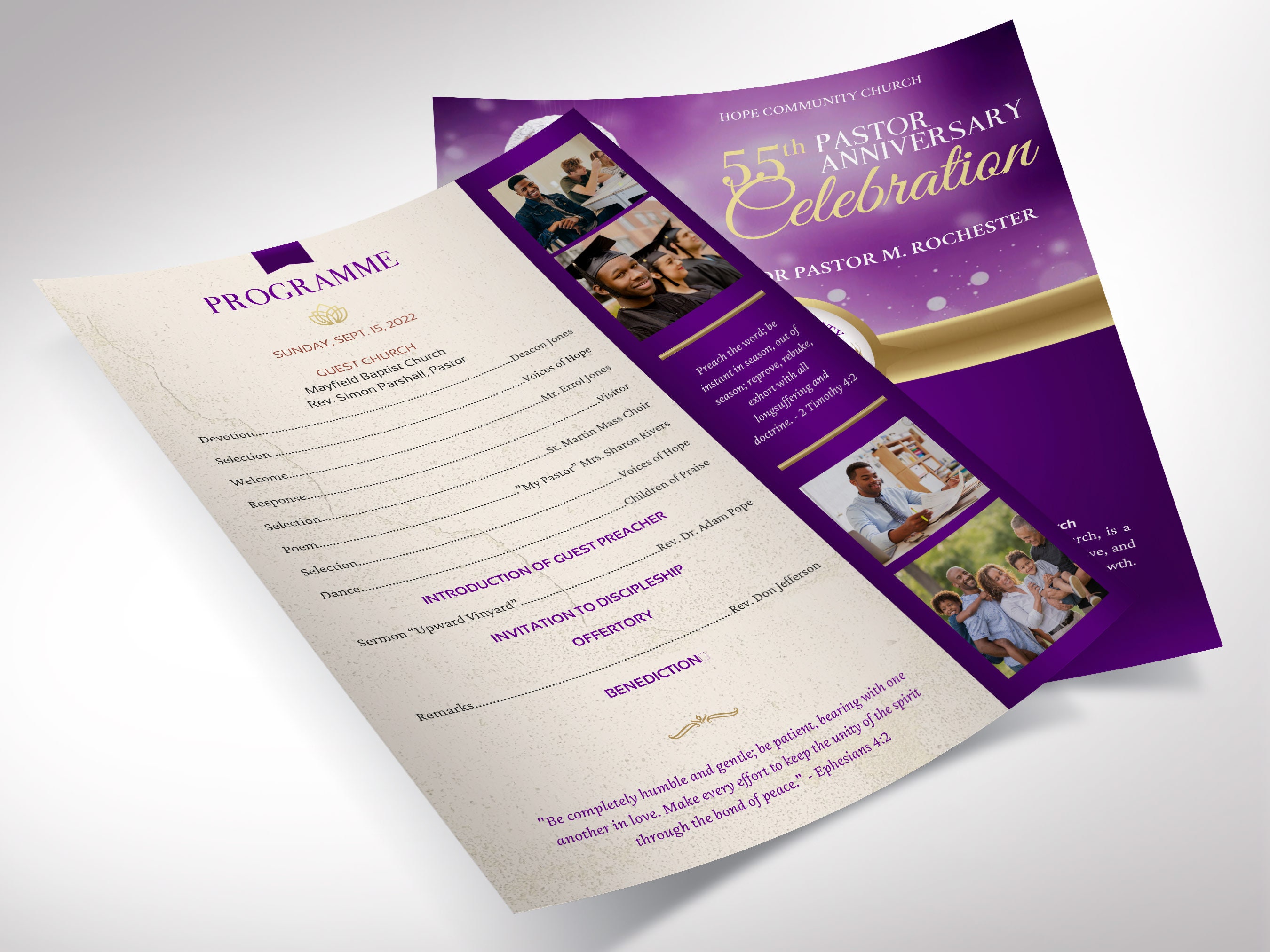 Purple & Gold Pastor Anniversary Program Template: One Page Church ...