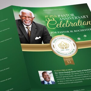 Pastor Anniversary Program Template: Green & Gold Church Celebration ...