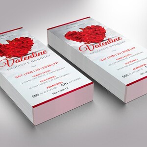 Petals Valentines Day Banquet Ticket Template for Templett Size 3x7 ...