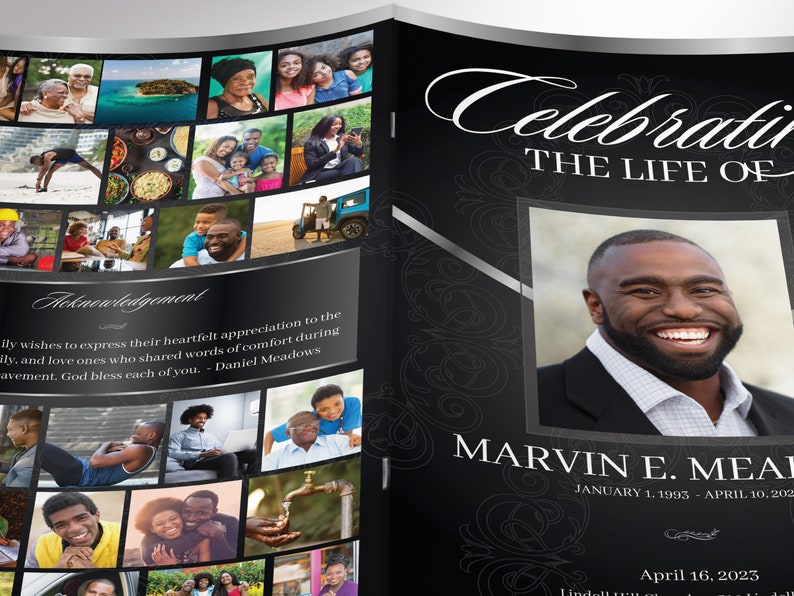 Black & Silver Funeral Program Template: Celebration of Life (canva, 5 ...