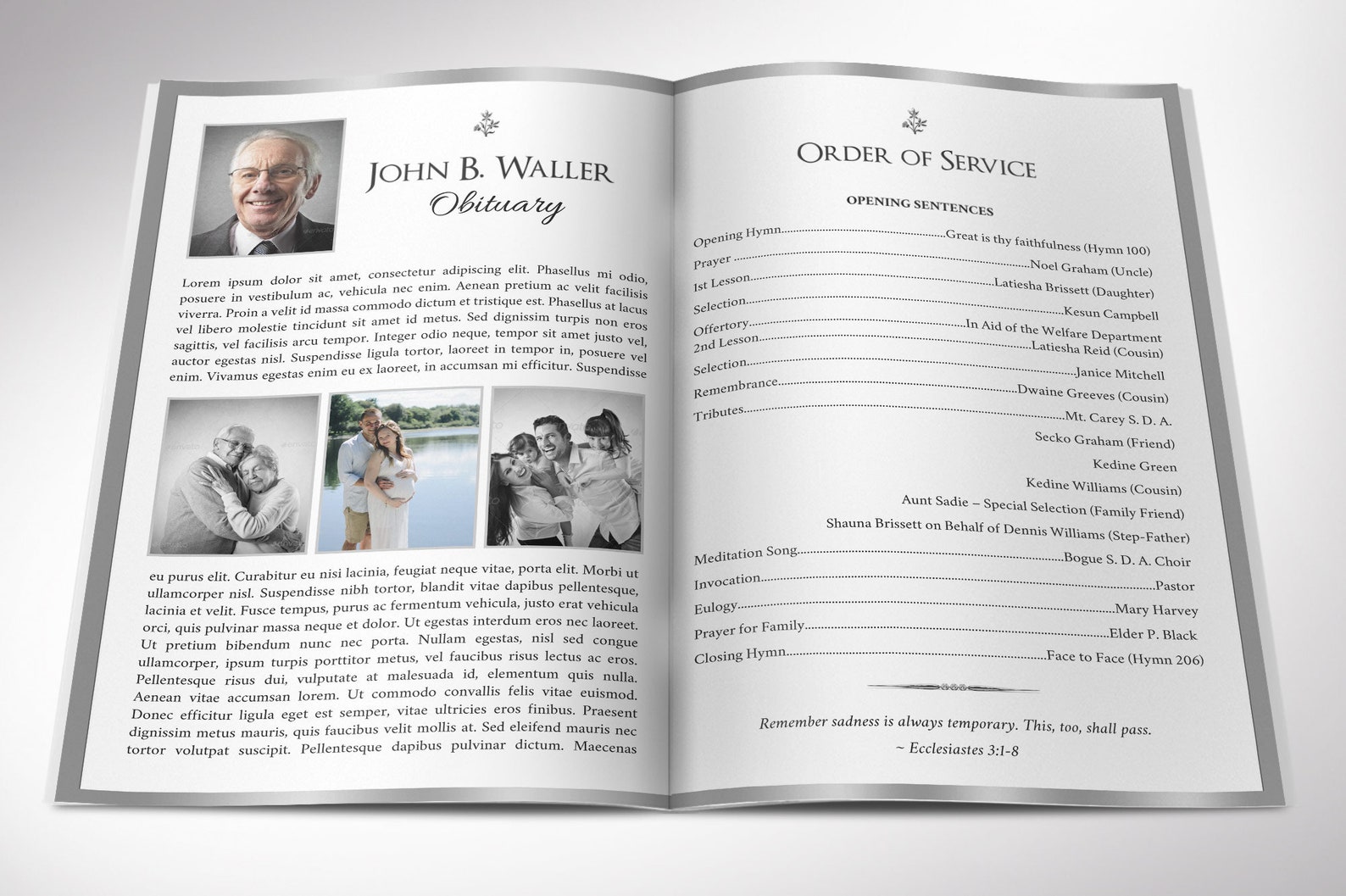 White Silver Funeral Program Template Word and Publisher 4 - Etsy