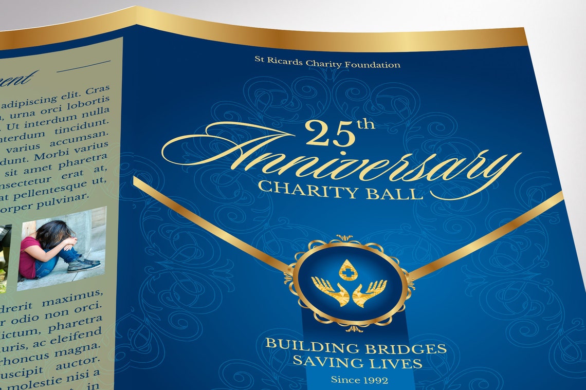 Blue Gold Anniversary Gala Program Template for Canva 4 - Etsy