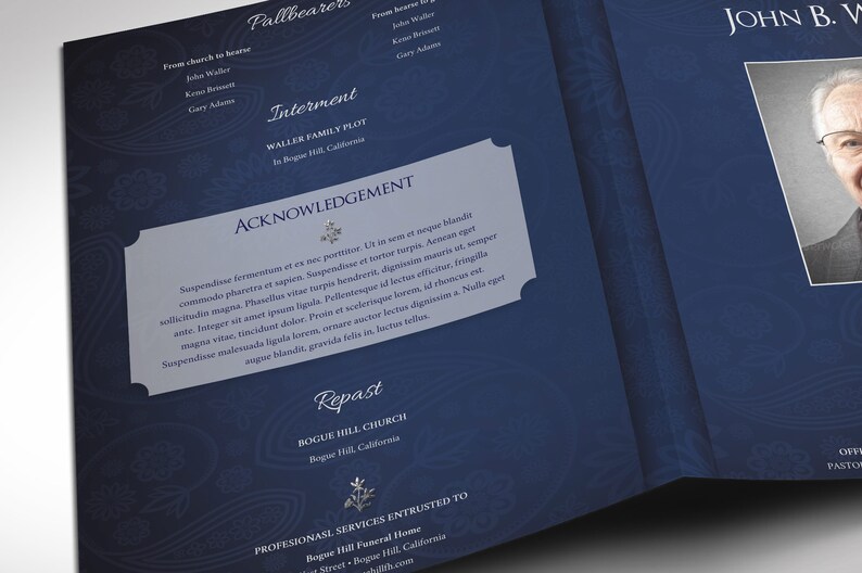 Blue Silver Funeral Program Template: Obituary, Celebration of Life ...