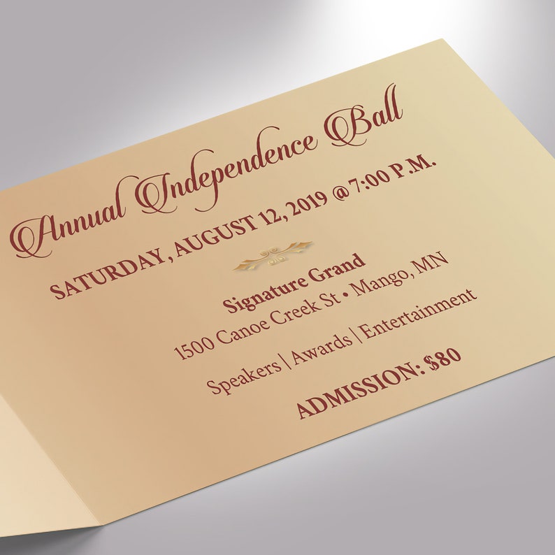 Red Gold Folded Banquet Ticket Template (word & Publisher, 4x2 In ...