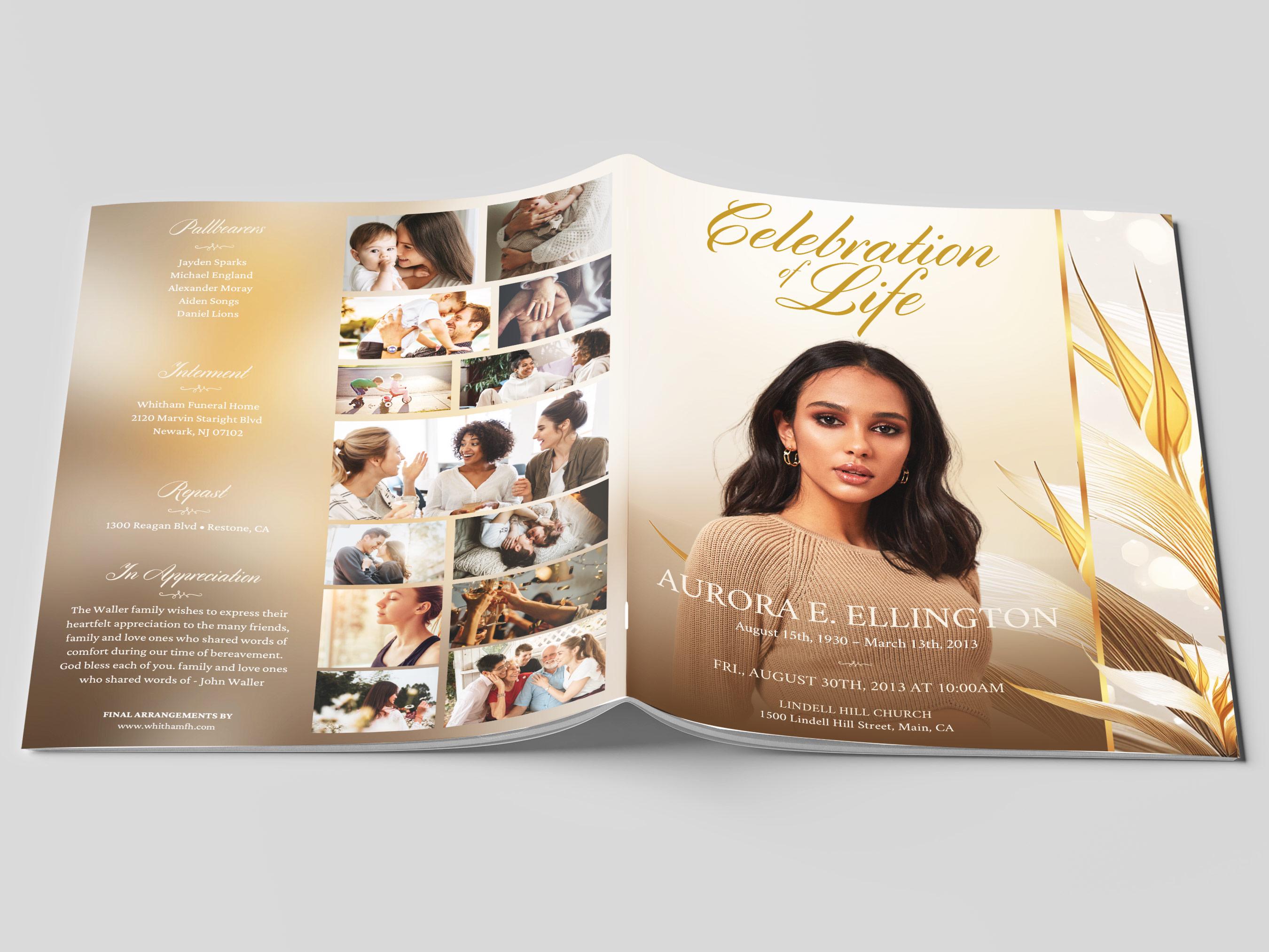 Beige & Gold Funeral Program Template | Canva: Paradise 8-page Bifold ...
