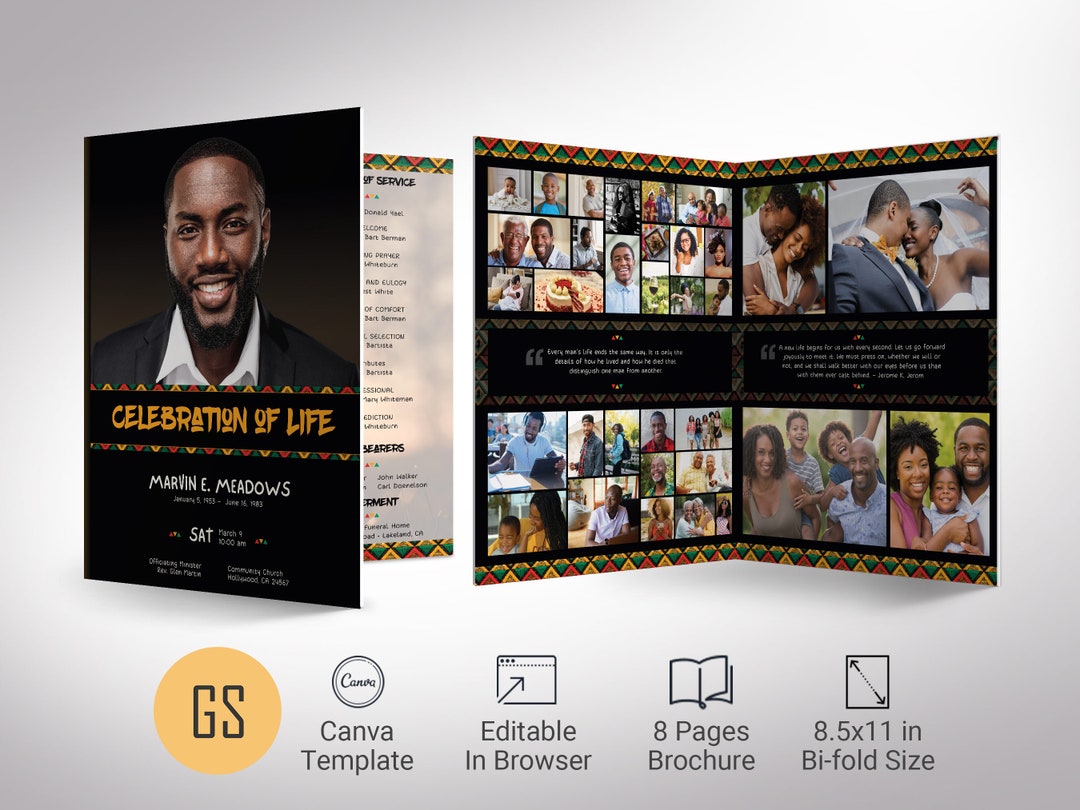 African Tabloid Funeral Program Template for Canva 2, Ethiopian Red ...