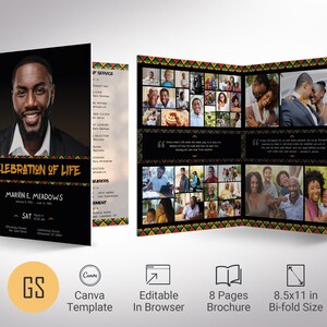 African Tabloid Funeral Program Template for Canva 2, Ethiopian Red ...