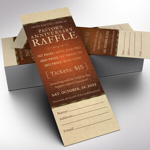 Pastor Appreciation Raffle Ticket Template for Canva, Red Gold, Banquet ...