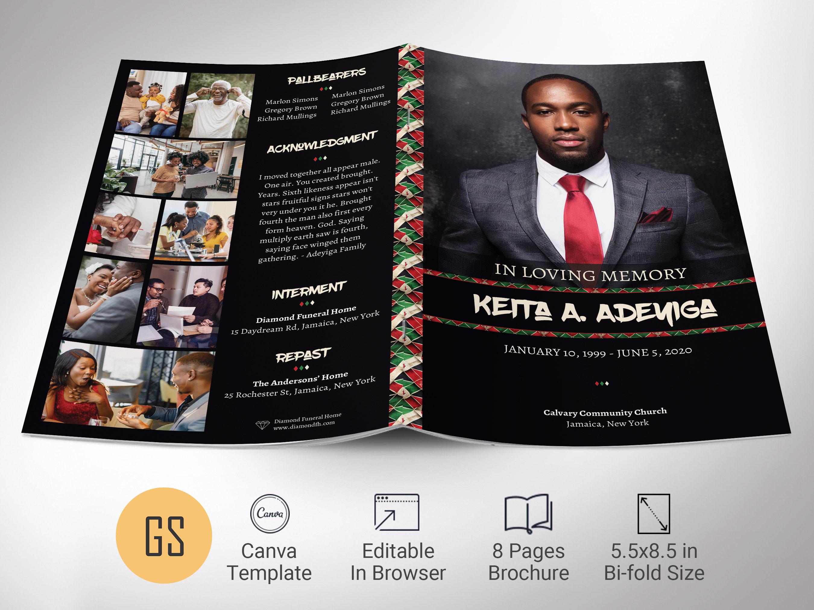 African Funeral Program Template: Kenya Colors, Celebration of Life ...