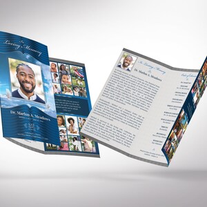 Blue Silver Funeral Program Template: Trifold Celebration of Life ...