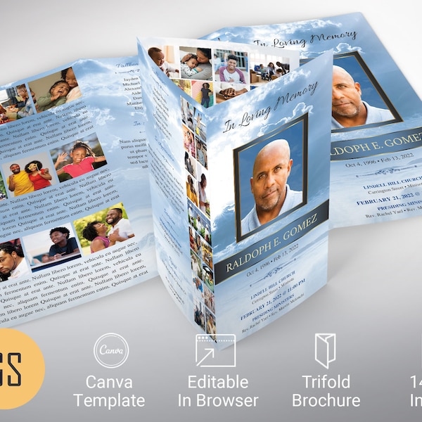 Cloud Obituary Template for Men - Etsy