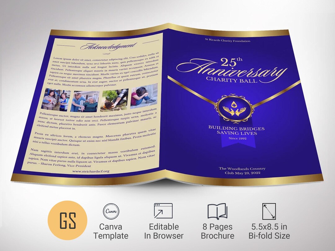 Violet Gold Anniversary Gala Program Template: 8-page Banquet Brochure ...