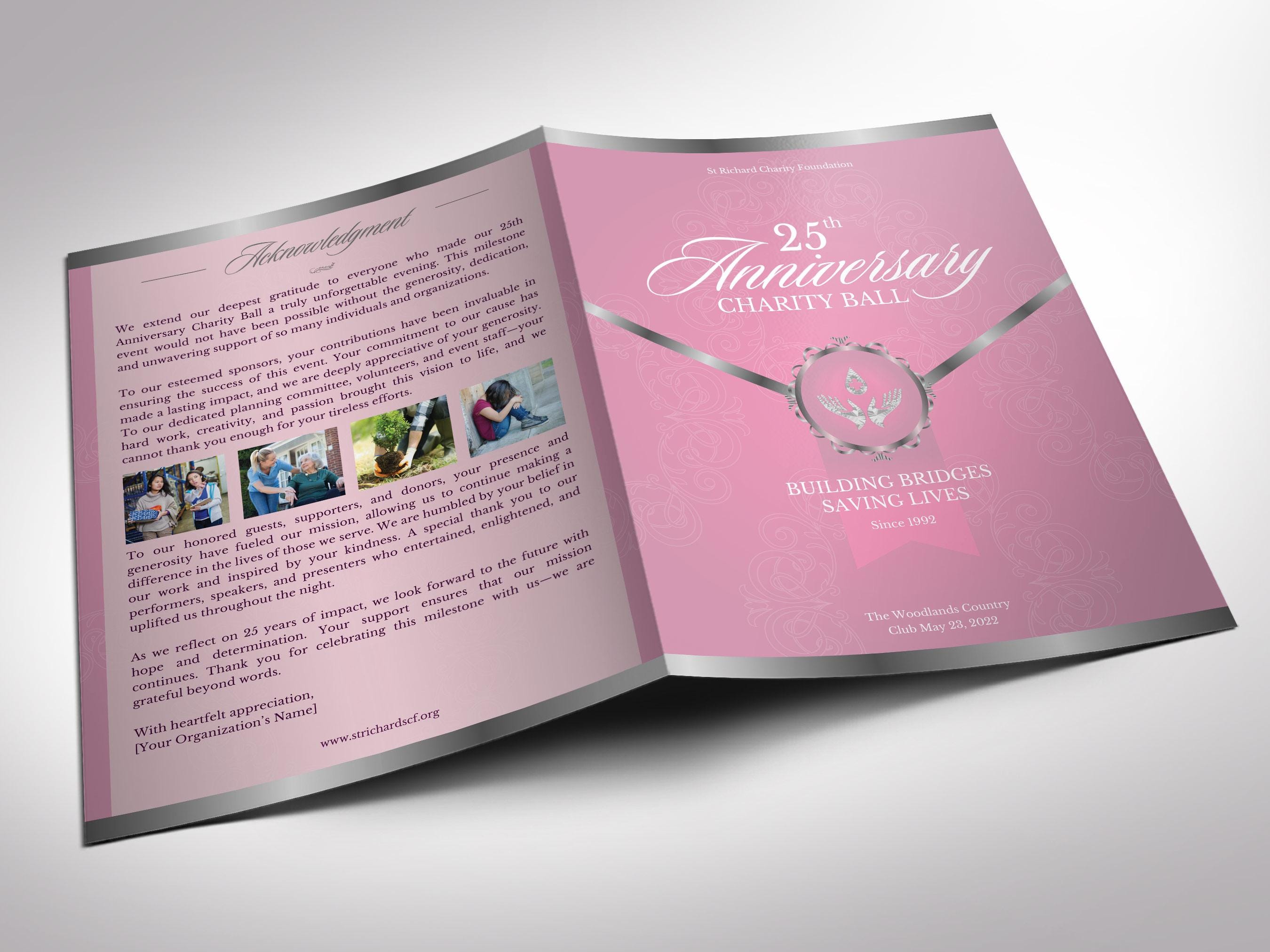 Pink & Silver Anniversary Gala Program Template: 8-page Canva Design ...