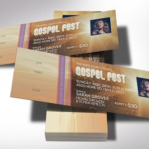 Gospel Concert Ticket Template Set, Word and Publisher, Charity Event ...