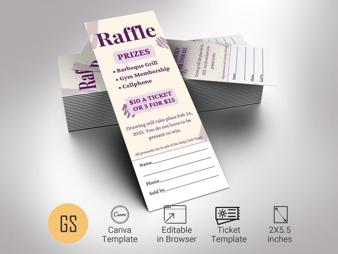 Purple & Yellow Raffle Ticket Template: Charity Fundraiser (canva, 2x5 ...