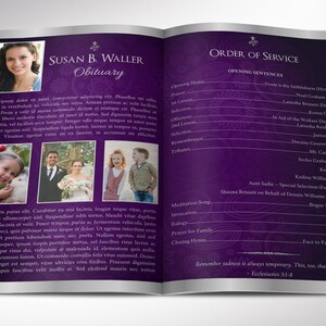 Purple Silver Funeral Program Template Set, Word and Publisher ...