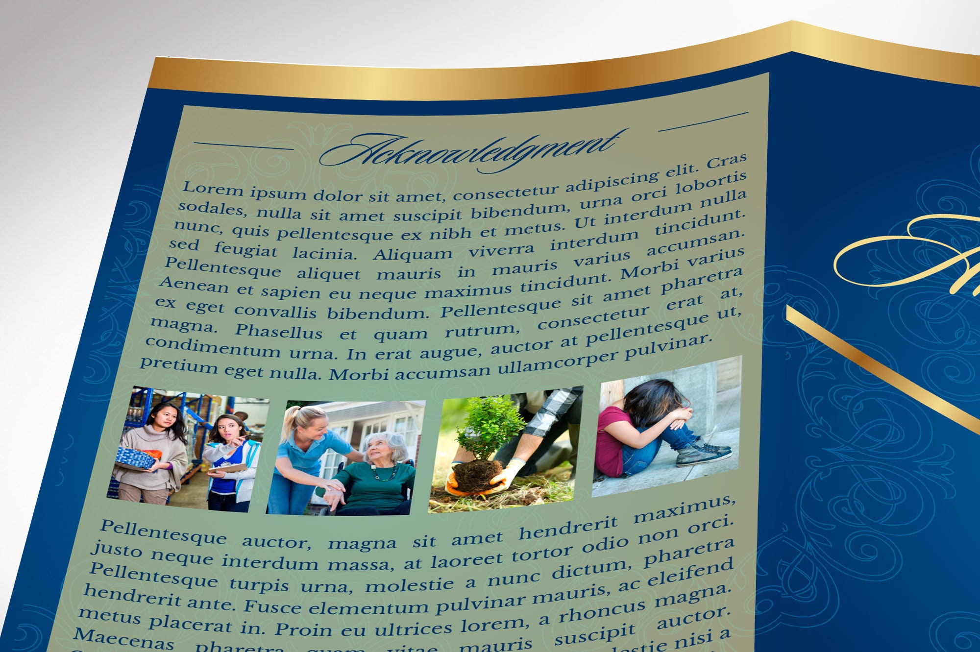 Blue Gold Anniversary Gala Program Template for Canva 4 - Etsy