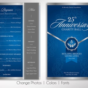 Blue Silver Anniversary Gala Program Template: Elegant Banquet (canva ...