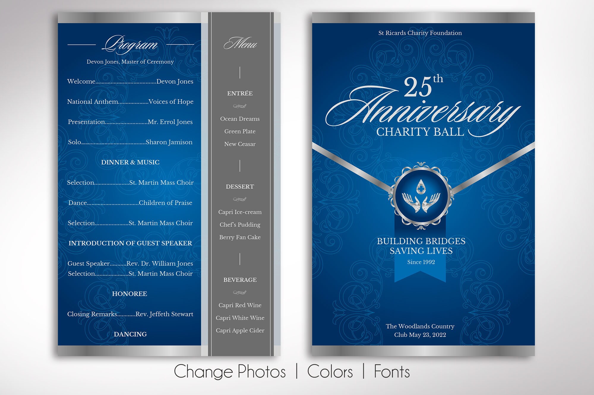Blue Silver Anniversary Gala Program Template for Canva One - Etsy