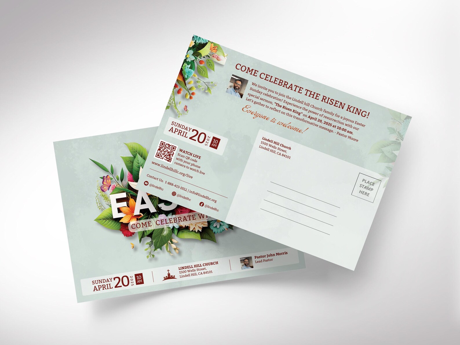 Floral Easter Sunday Postcard Template: Teal EDDM Church Invitation for ...