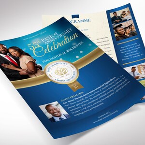 Blue & Gold Pastor Anniversary Program Template: Church Banquet (canva ...