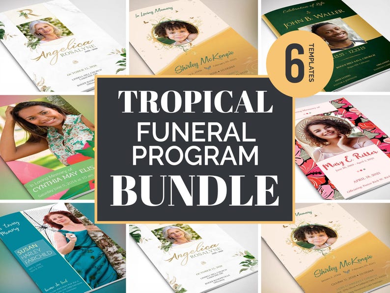 Tropical Funeral Program Template Bundle: 6 Memorial Obituary Word and ...