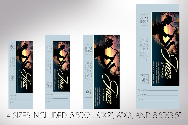 Jazz Concert Ticket Template for Canva: Saxophone Blue and Black Design ...