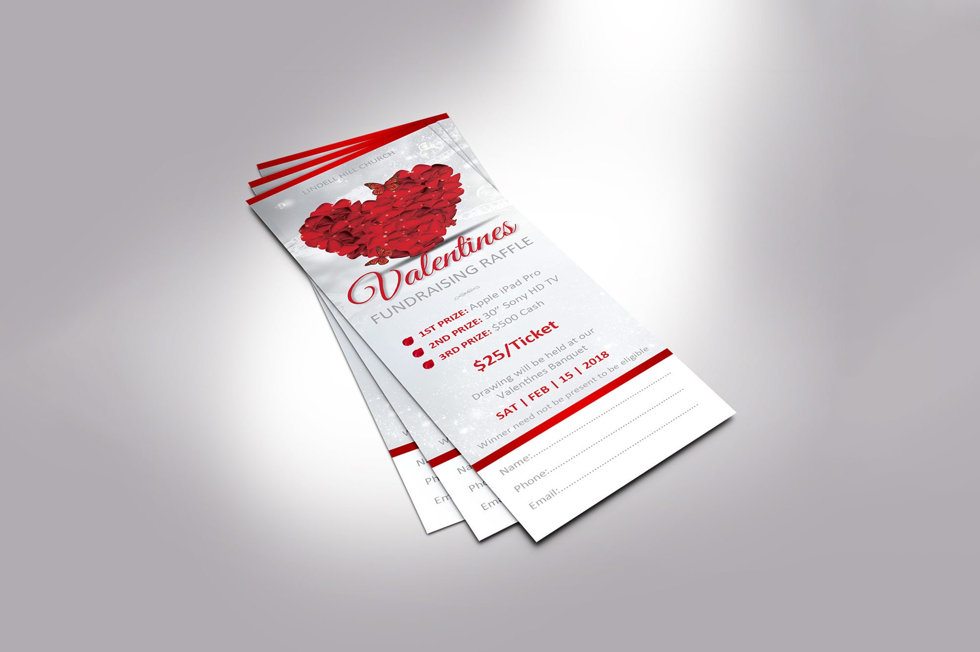 Valentine's Day Raffle Ticket Template for Word and Publisher: Red ...