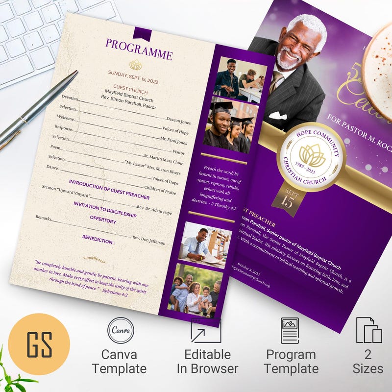 Church Program Template One Page - Etsy