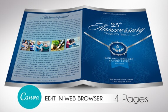 Blue Silver Anniversary Gala Program Canva Template 4 Pages - Etsy