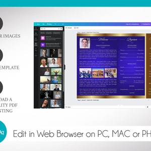 Violet Gold Anniversary Gala Program Template for Canva, Violet Gold ...