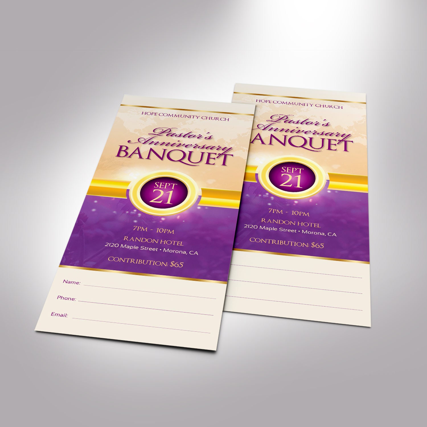 Purple Gold Clergy Banquet Ticket Template for Word and Publisher ...