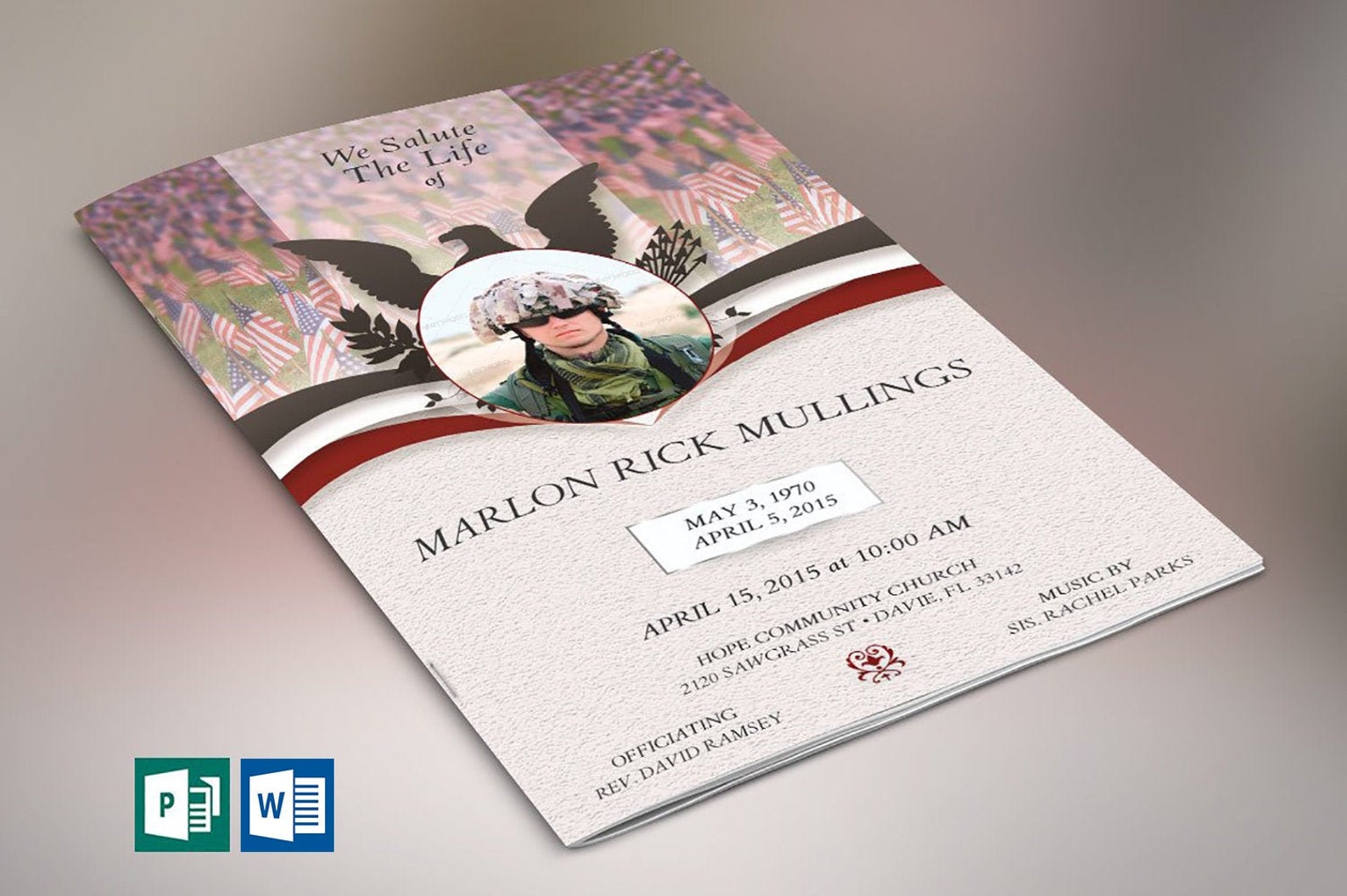 American Marine Funeral Program Template: Celebration of Life Obituary ...