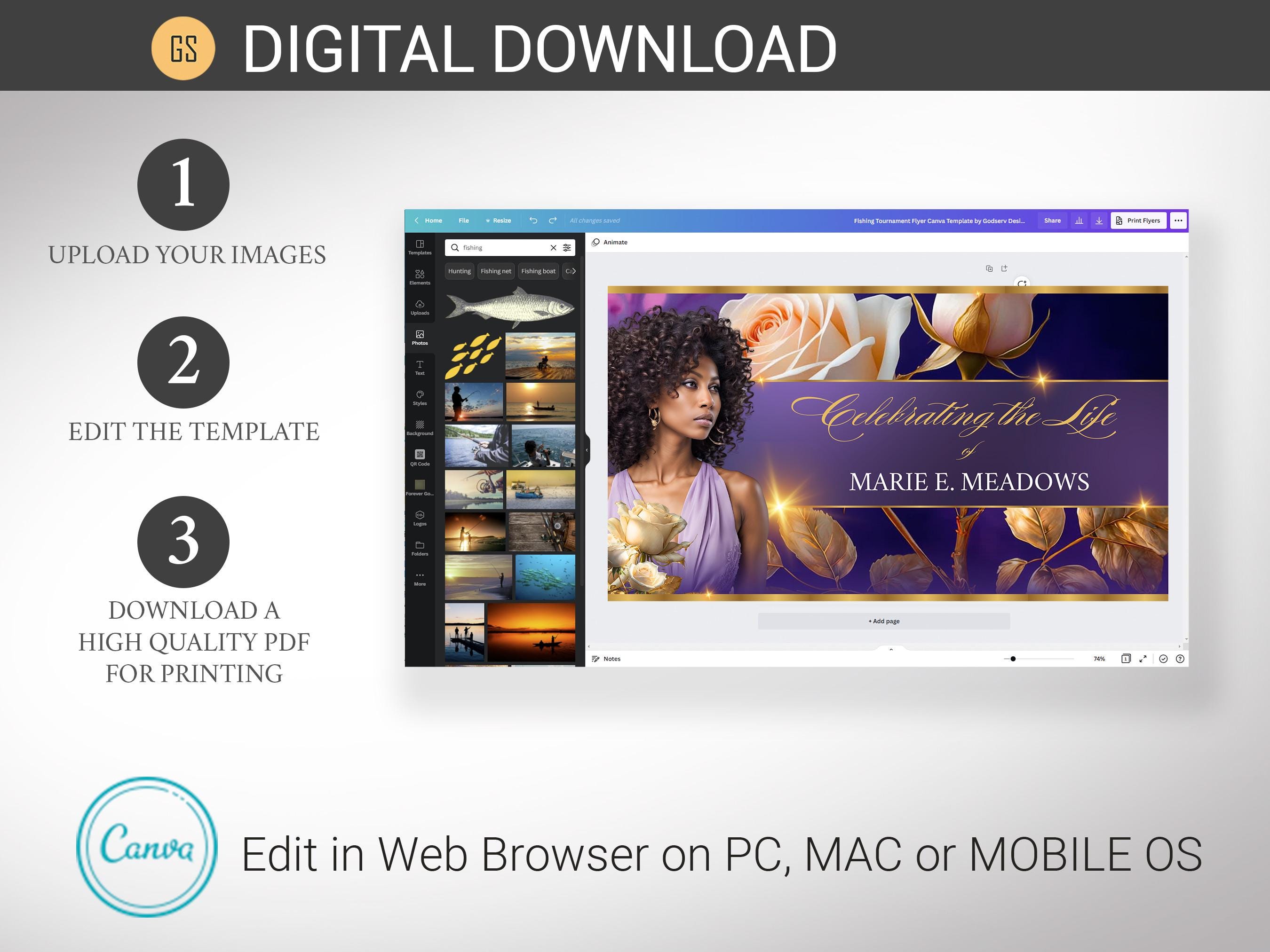 Purple & Rose Funeral Slideshow Template Canva Memorial Video 32 Slide ...