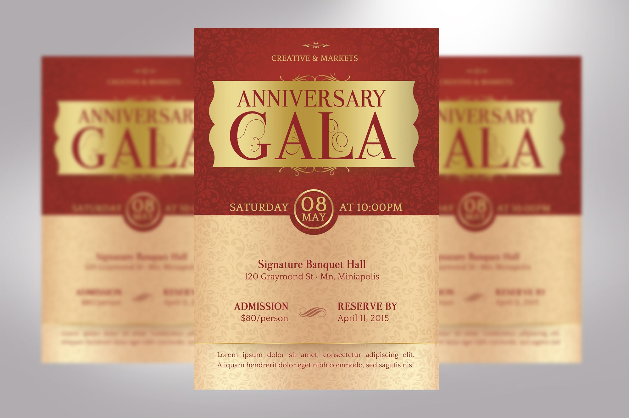 Red Gold Anniversary Gala Flyer Template for Word and - Etsy