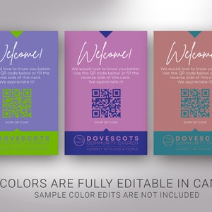 Modern Church Connect Card Template for Canva, Pastel Blue, QR Code ...